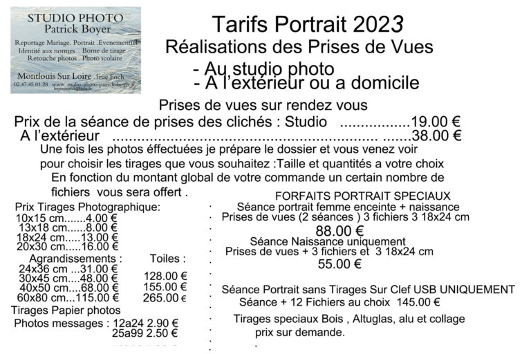 Nos tarifs – Photographe Montlouis sur loire